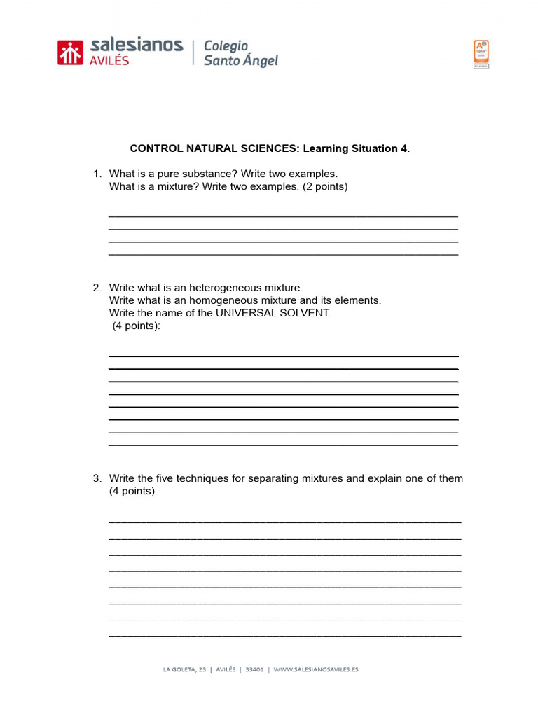 Control Natural Sciences 6º 3 | PDF
