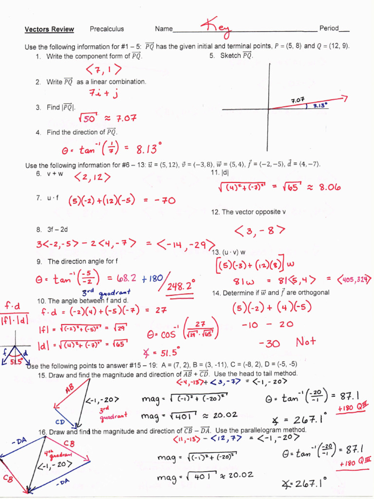 04-25 PC U09 WS11 - Vectors Test Review #1 - KEY | PDF
