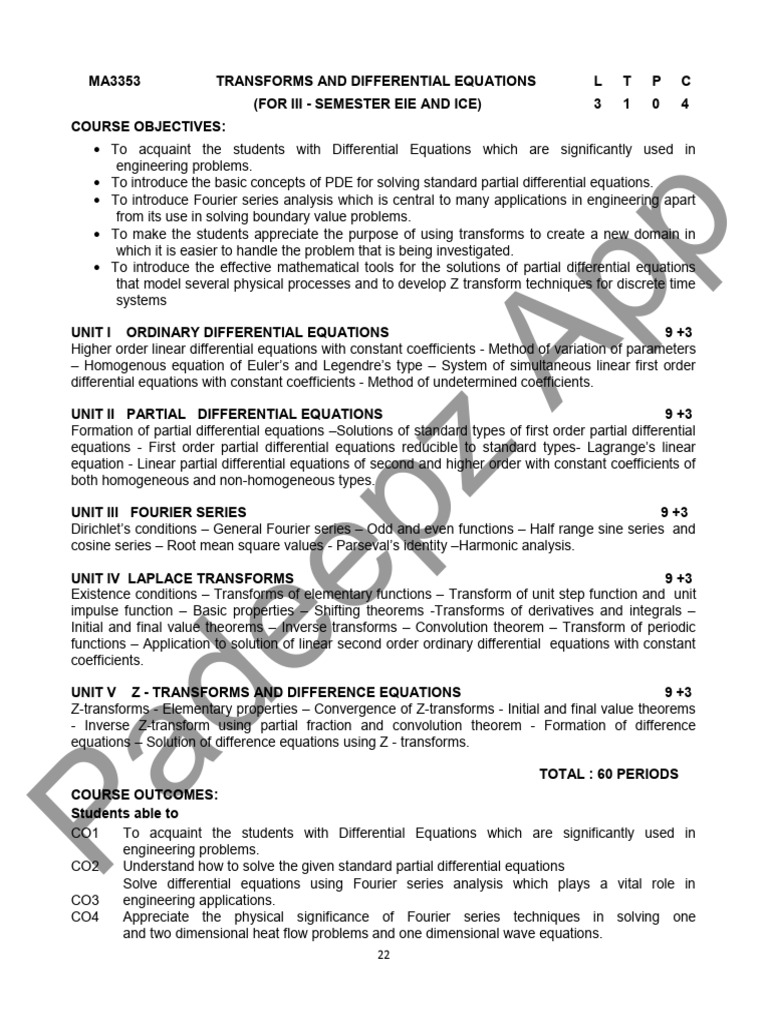 Padeepz App MA3353 Syllabus | PDF | Partial Differential Equation | Fourier Series
