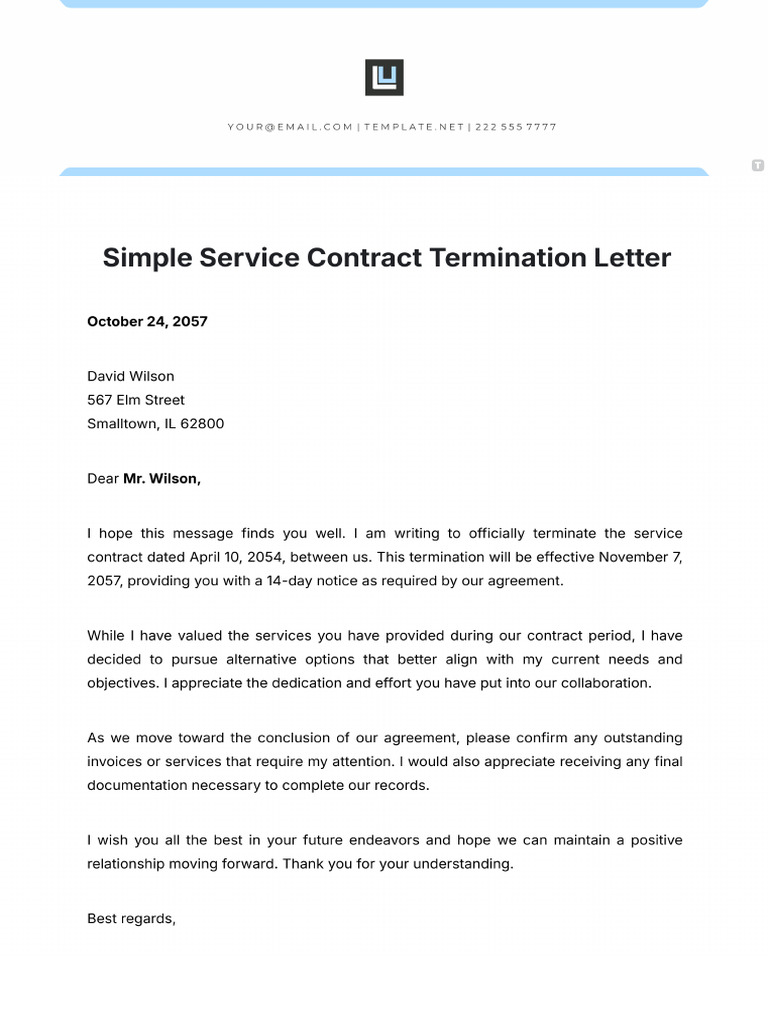 Simple Service Contract Termination Letter Template | PDF