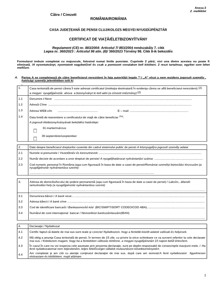 Certificat de Viata RO HU | PDF