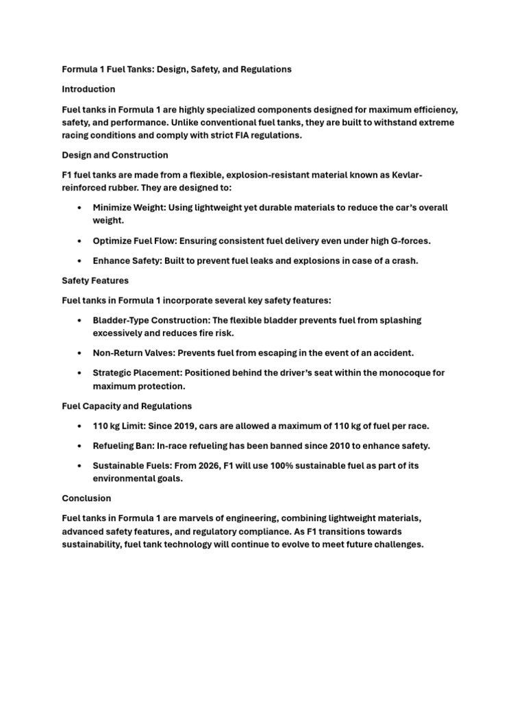 Formula 1 Fuel Tanks | PDF