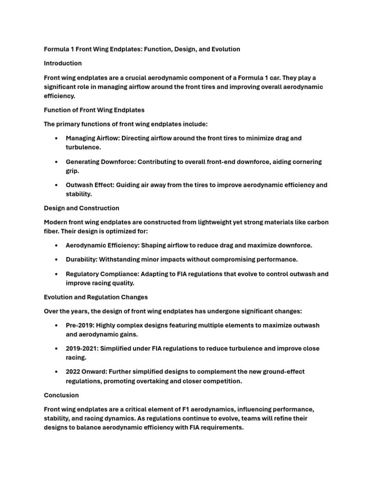 Formula 1 Front Wing Endplates | PDF