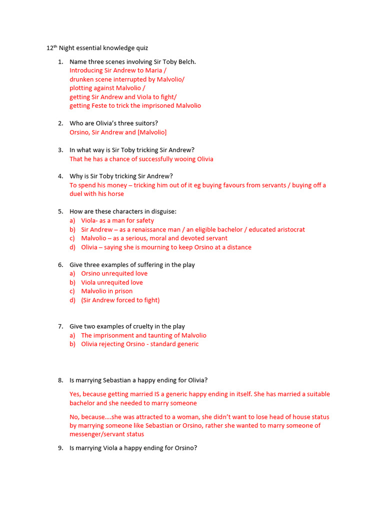 12th Night ranging through the play | PDF | Twelfth Night