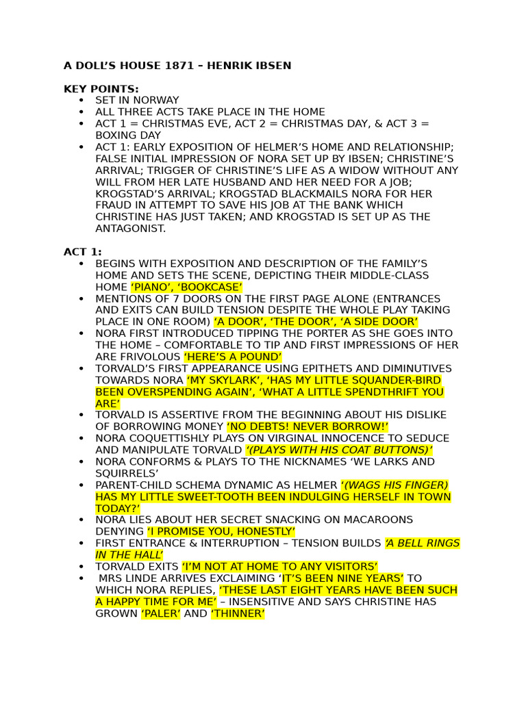 A Doll's House: Key Plot Points Analysis | PDF | A Doll's House