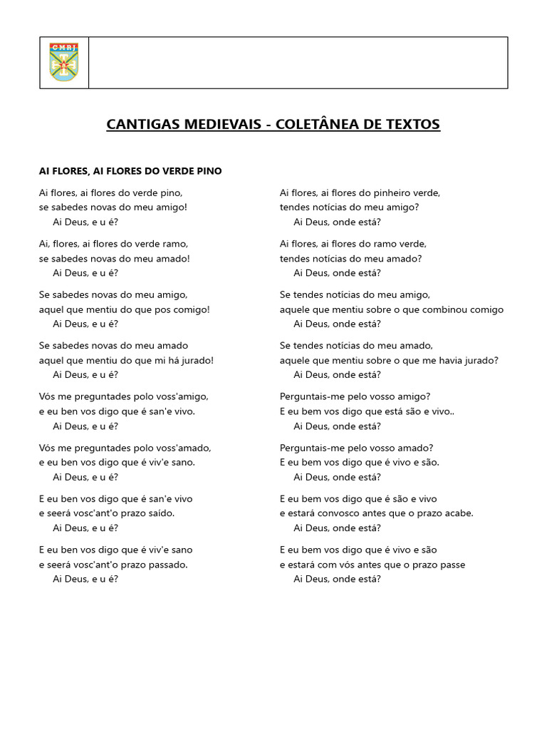 Nota de aula 14 - coletânea de cantigas | PDF