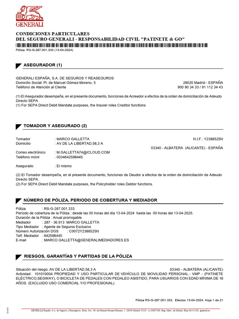 Condiciones Particulares | PDF | Póliza de seguros | Seguro