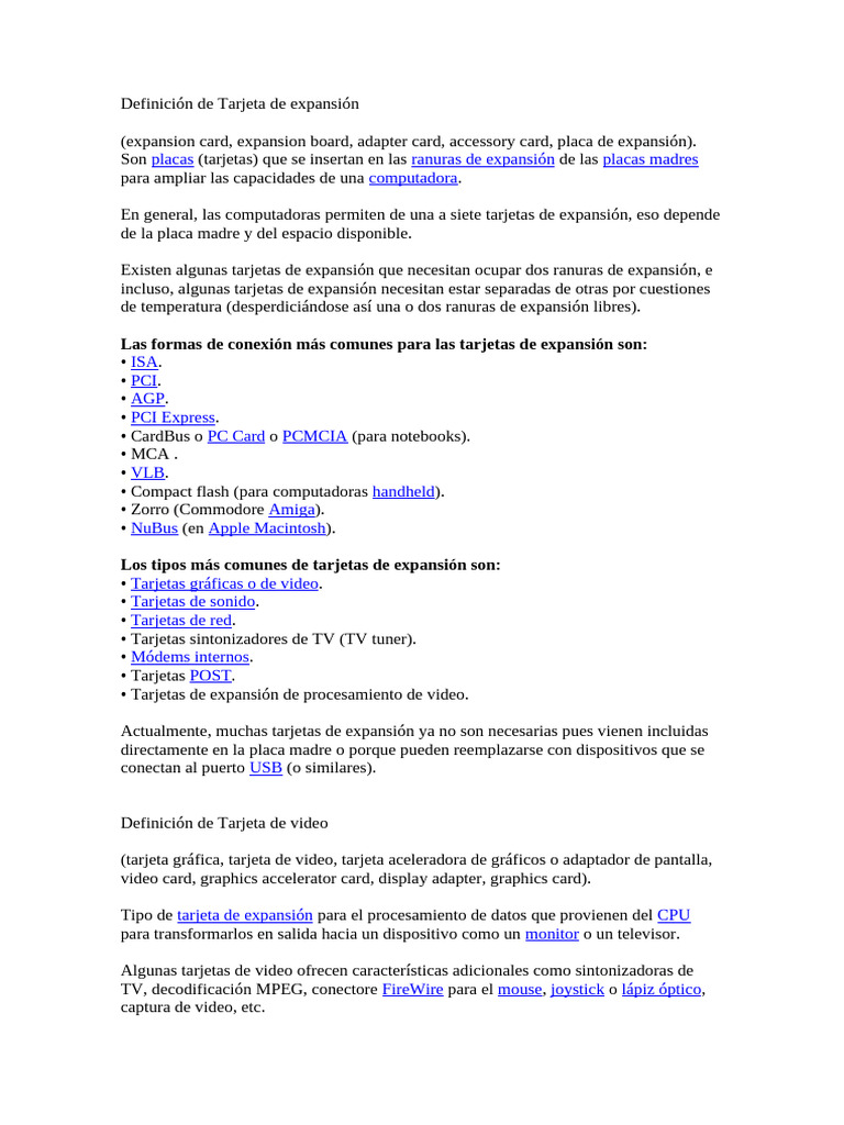 Tarjetas y Ranuras de Expansión | PDF | Arquitectura de Computadores ...