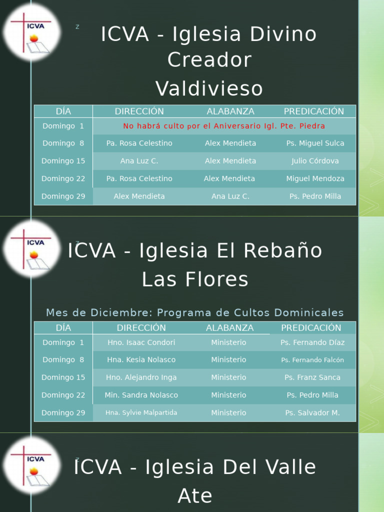 Programa de Cultos ICVA Diciembre | PDF