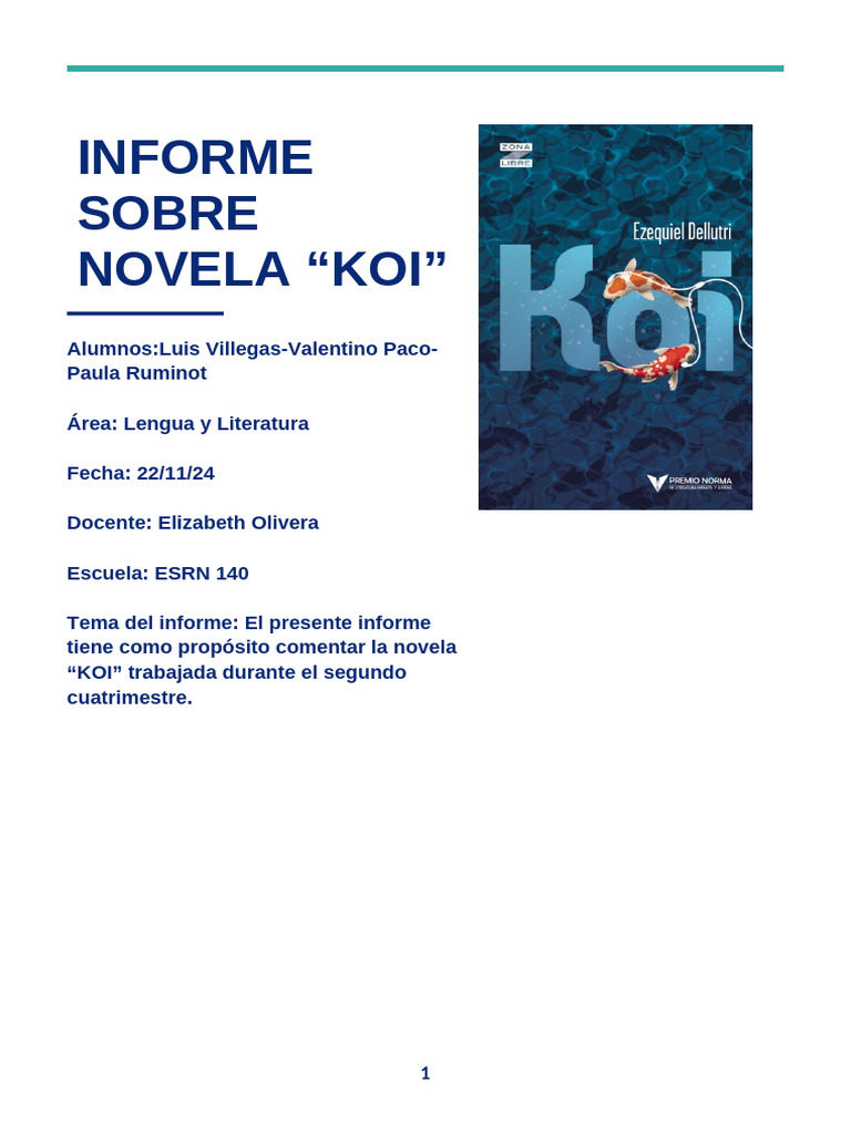 Análisis de la Novela "KOI" | PDF