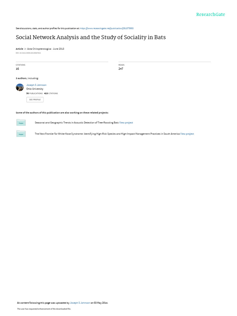 Johnson Et Al 2013 - Social Network Analysis and The Study of Sociality in Bats | PDF ...