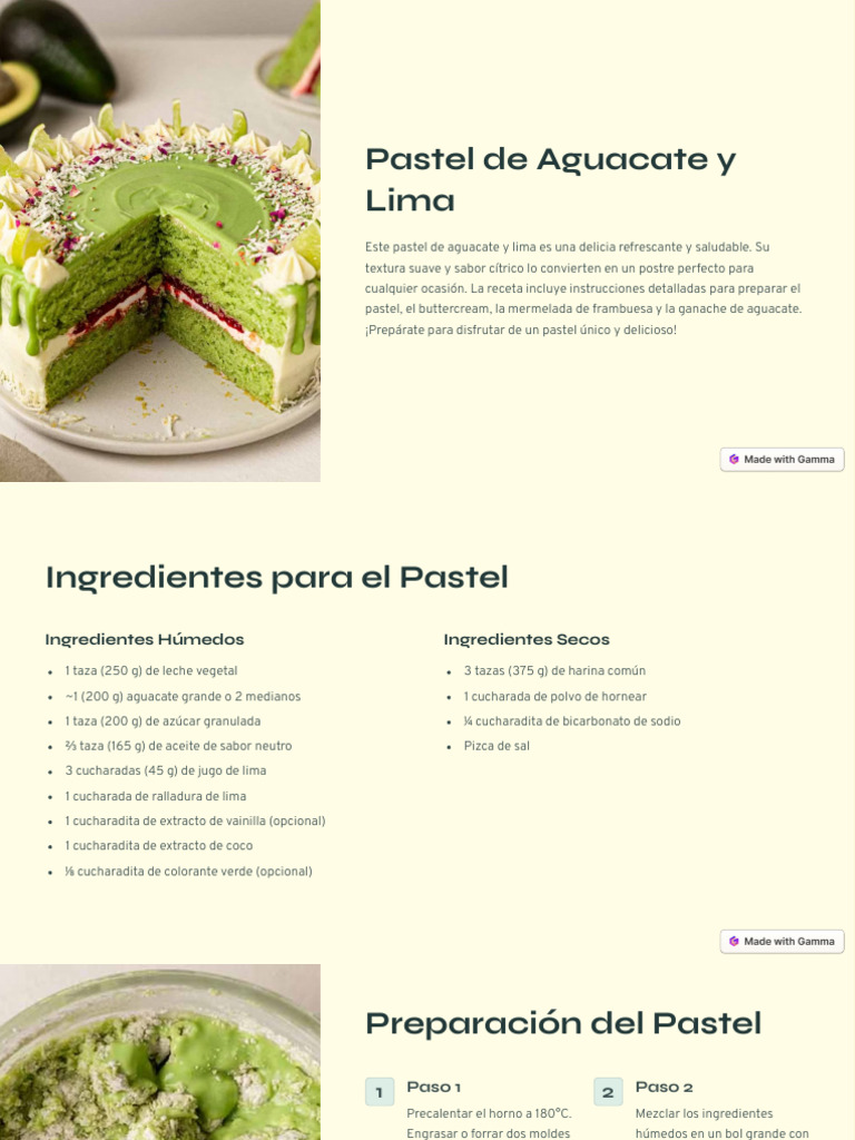 Pastel de Aguacate y Lima: Receta Fácil | PDF | Pasteles | Aguacate