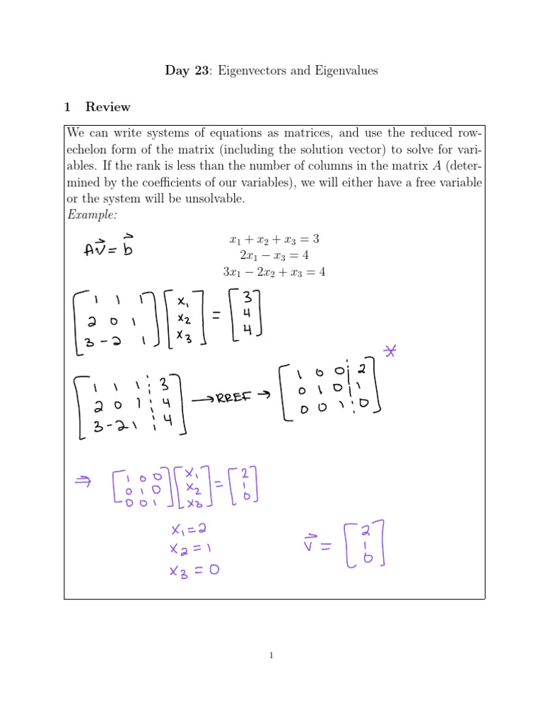 Day 23 - Eigenvectors and Eigenvalues (Key) | PDF | Eigenvalues And Eigenvectors | Matrix ...
