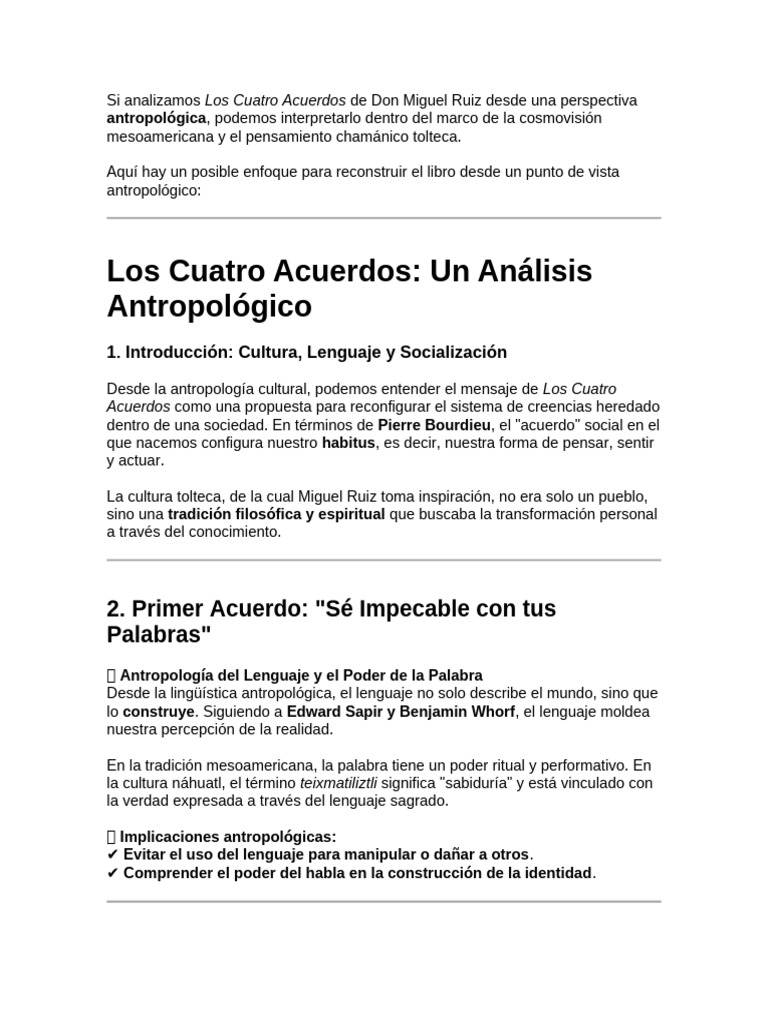 Si analizamos Los Cuatro Acuerdos de Don Miguel Ruiz desde una perspectiva antropológica | PDF ...