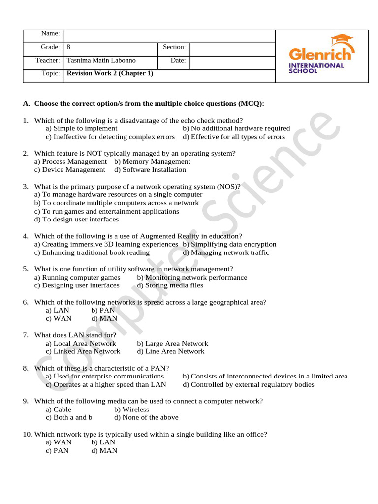A. Choose The Correct Option/s From The Multiple Choice Questions (MCQ ...