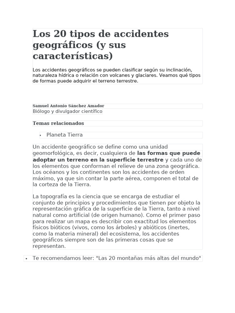 Los 20 Tipos de Accidentes Geográficos | PDF | Río | Valle