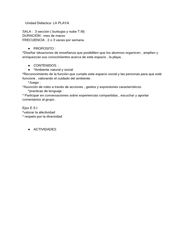 Unidad Didáctica LA PLAYA | PDF