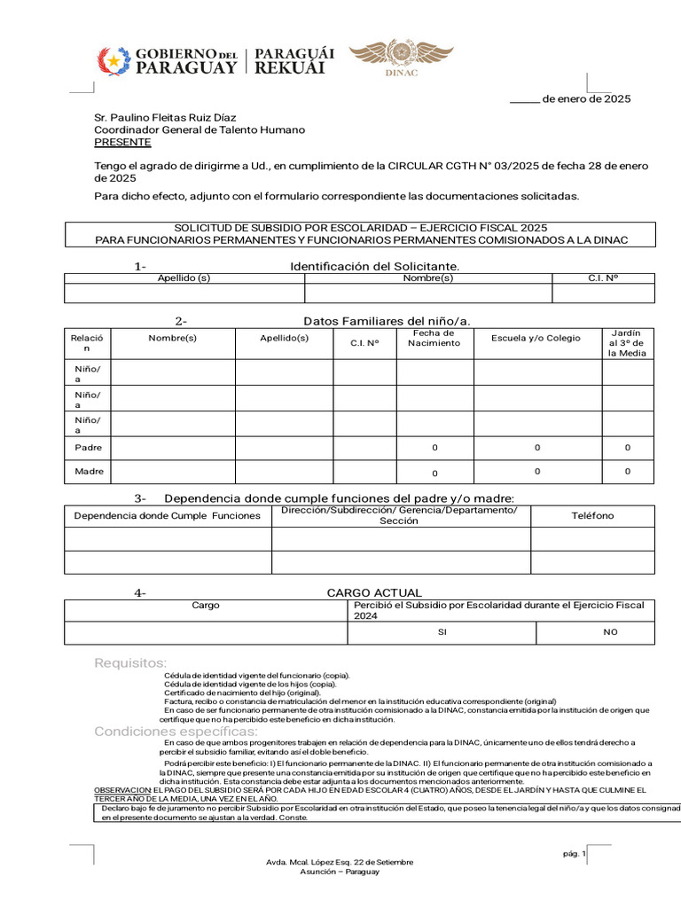 Solicitud Subsidio Escolaridad 2025 | PDF