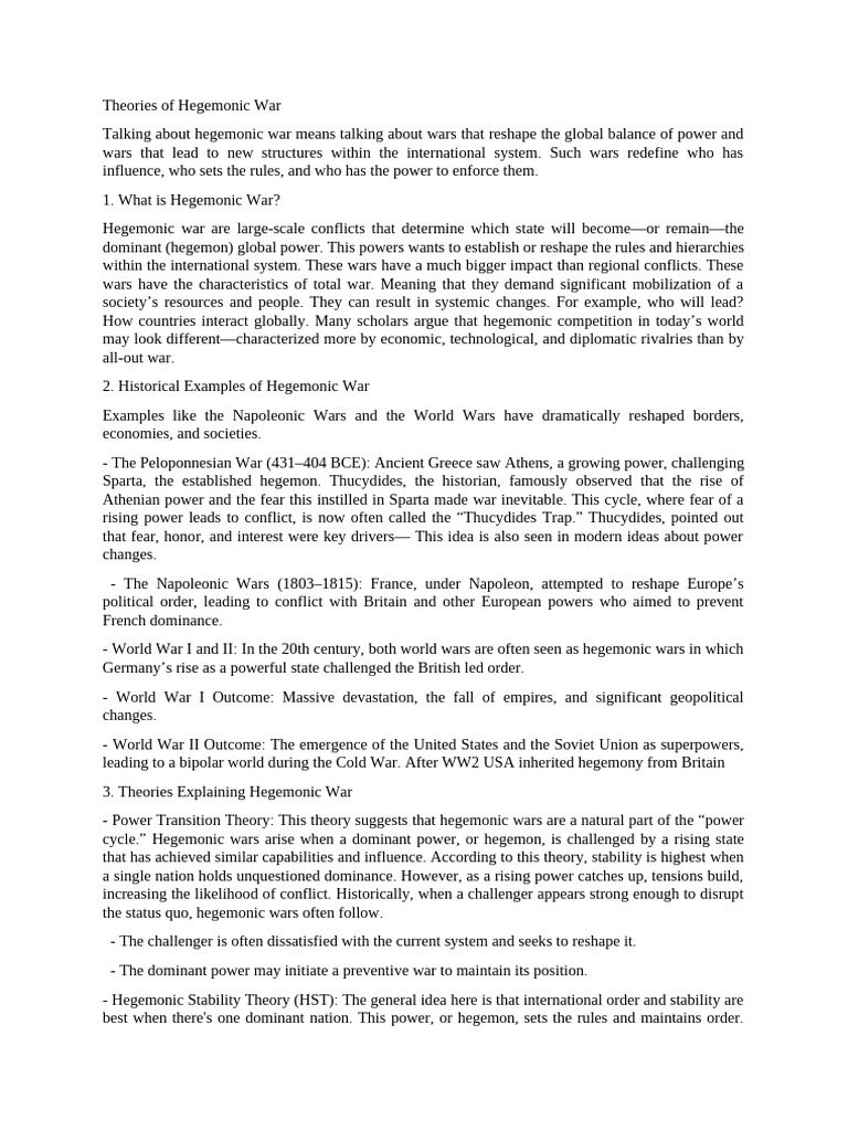 Theories of Hegemonic War Explained | PDF | Hegemony | Institution