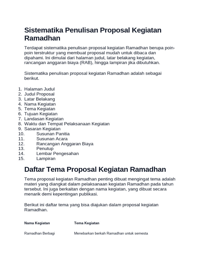 Panduan Proposal Kegiatan Ramadhan | PDF