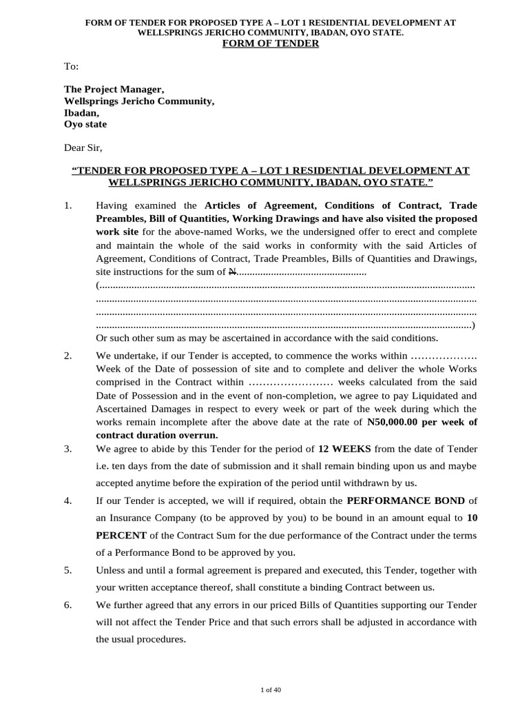 Tender for Lot 1 Residential Development | PDF | Business Law | Private Law