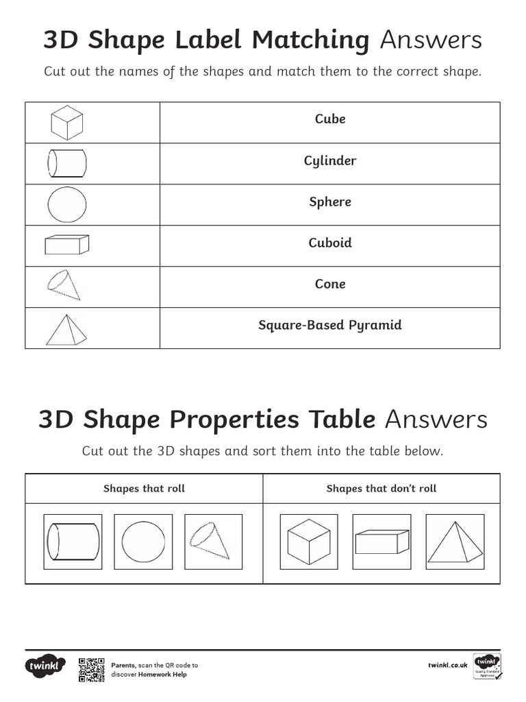 Properties of 3D Shapes Answers | PDF