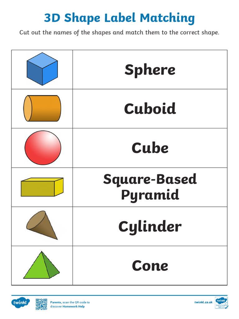 3D Shape Label Match Activity Sheet | PDF