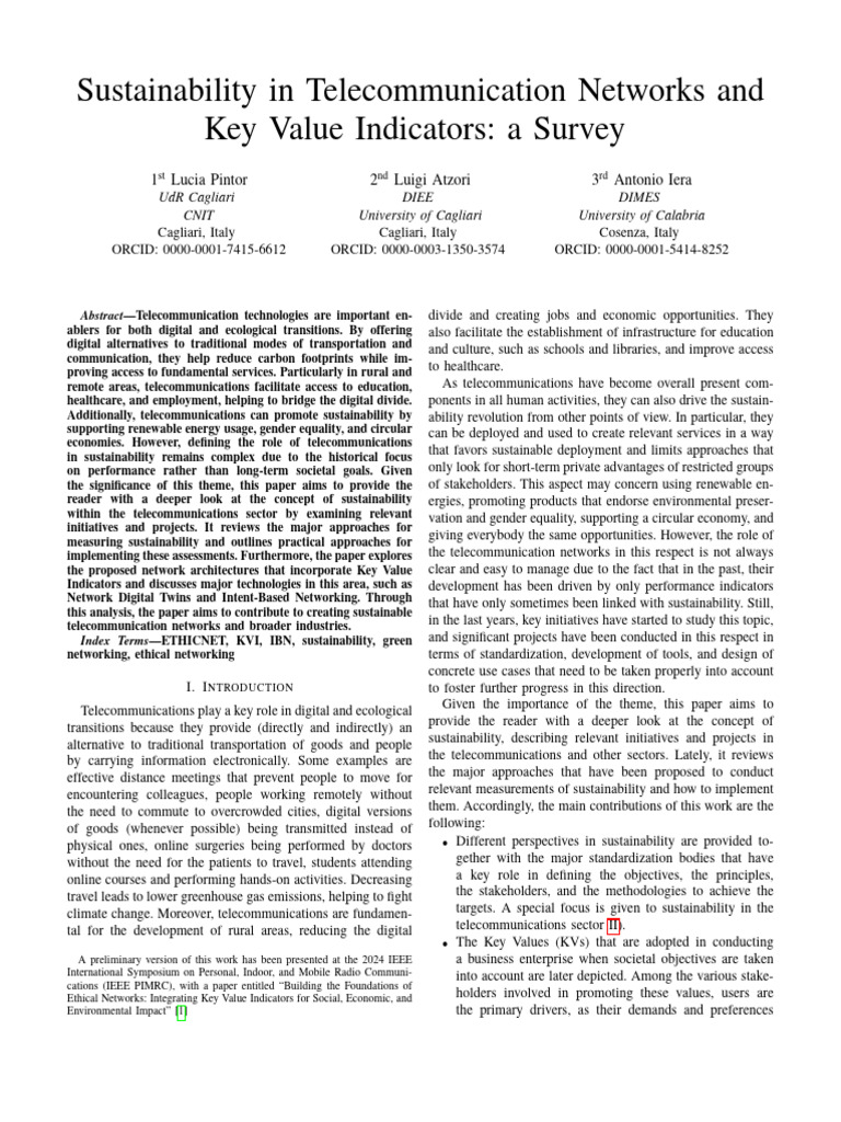 Sustainability in Telecom Networks Survey | PDF | Sustainability ...