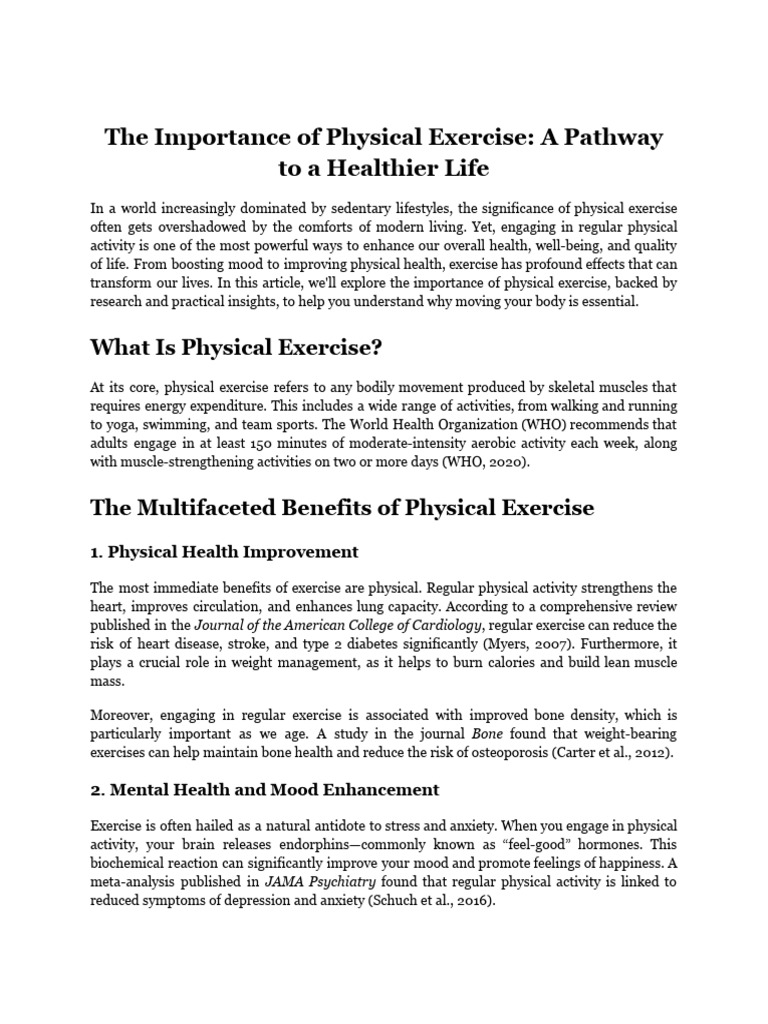 A - The Importance of Physical Exercise - A Pathway To A Healthier Life ...