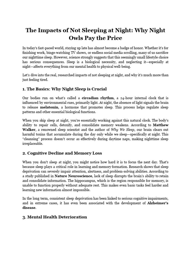 A - The Impacts of Not Sleeping at Night - Why Night Owls Pay The Price ...