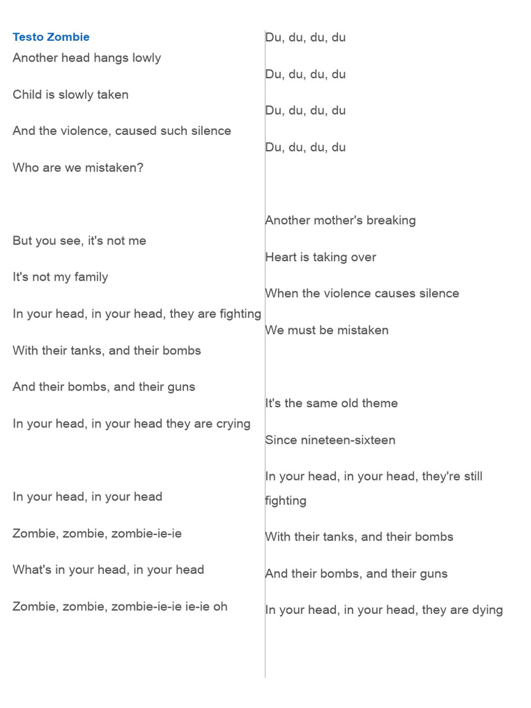 Cranberries Zombie Lyrics | PDF