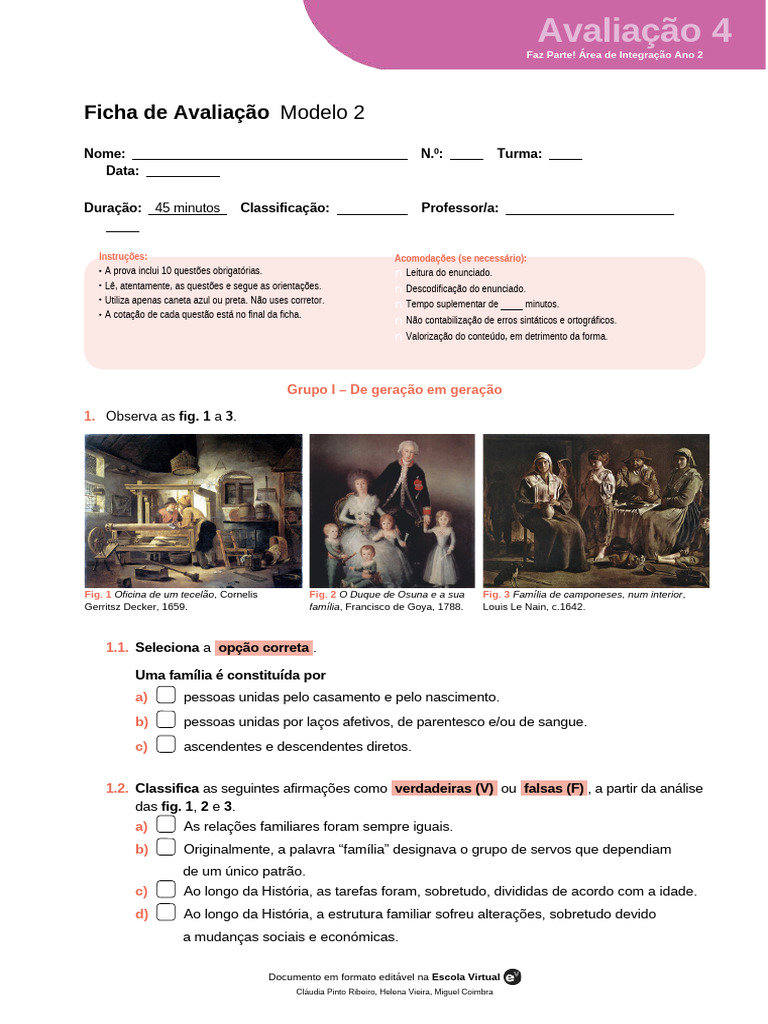 Fpaa2ep Aval 2 1 Ficha Avaliacao 2 | PDF | Família | Relacionamento interpessoal