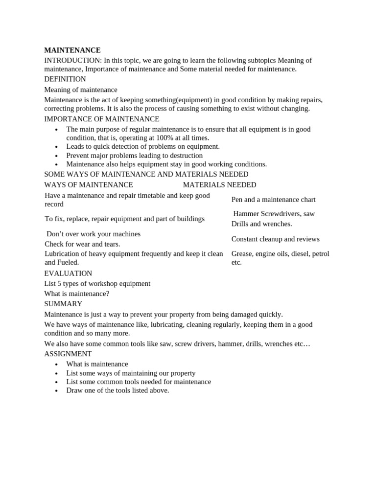 Maintenance | PDF