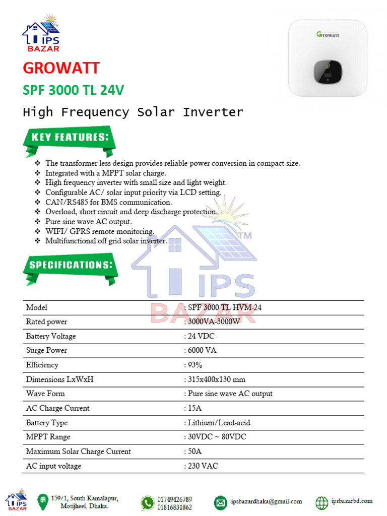 GROWATT 3000 SPF Solar Inverter | PDF