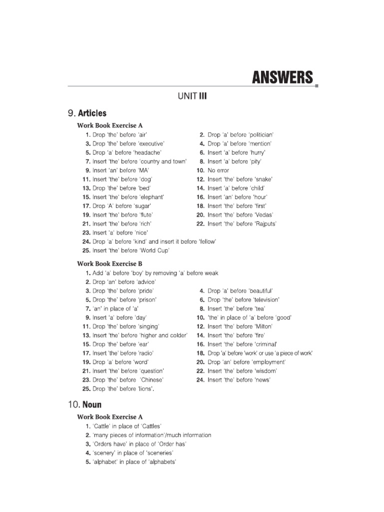 Article Practice Questions Answers | PDF