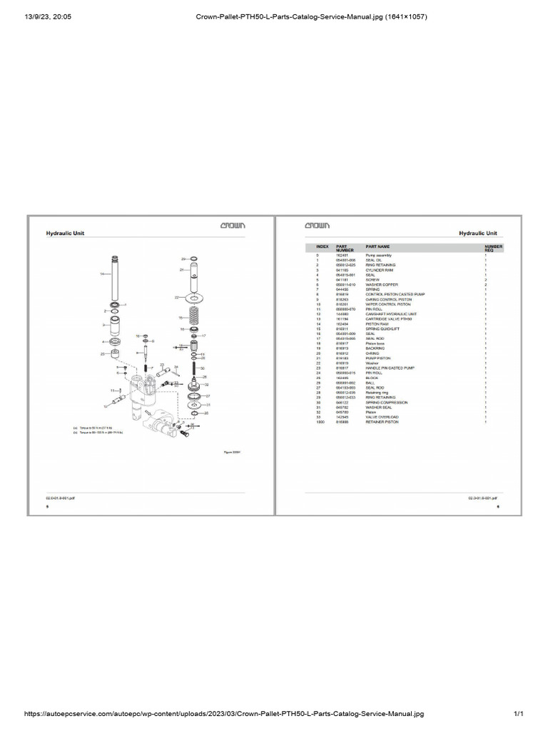 Crown Pallet PTH50 L Parts Catalog Service Manual | PDF