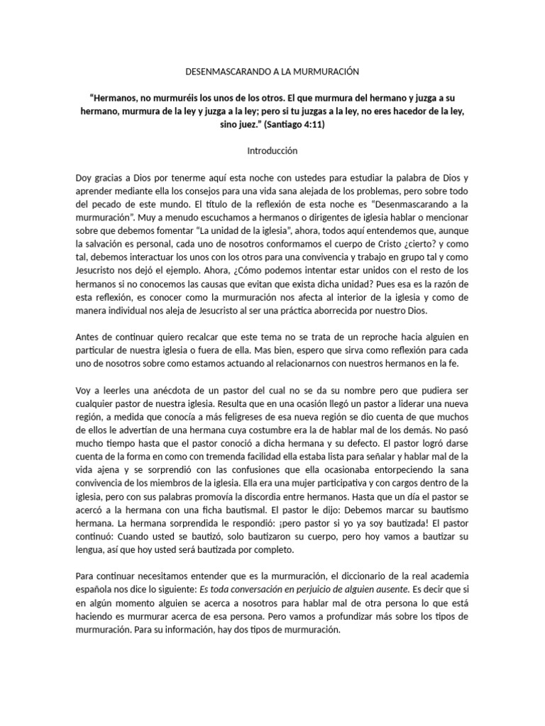 Efectos de la Murmuración en la Iglesia | PDF | Pecado | Dios