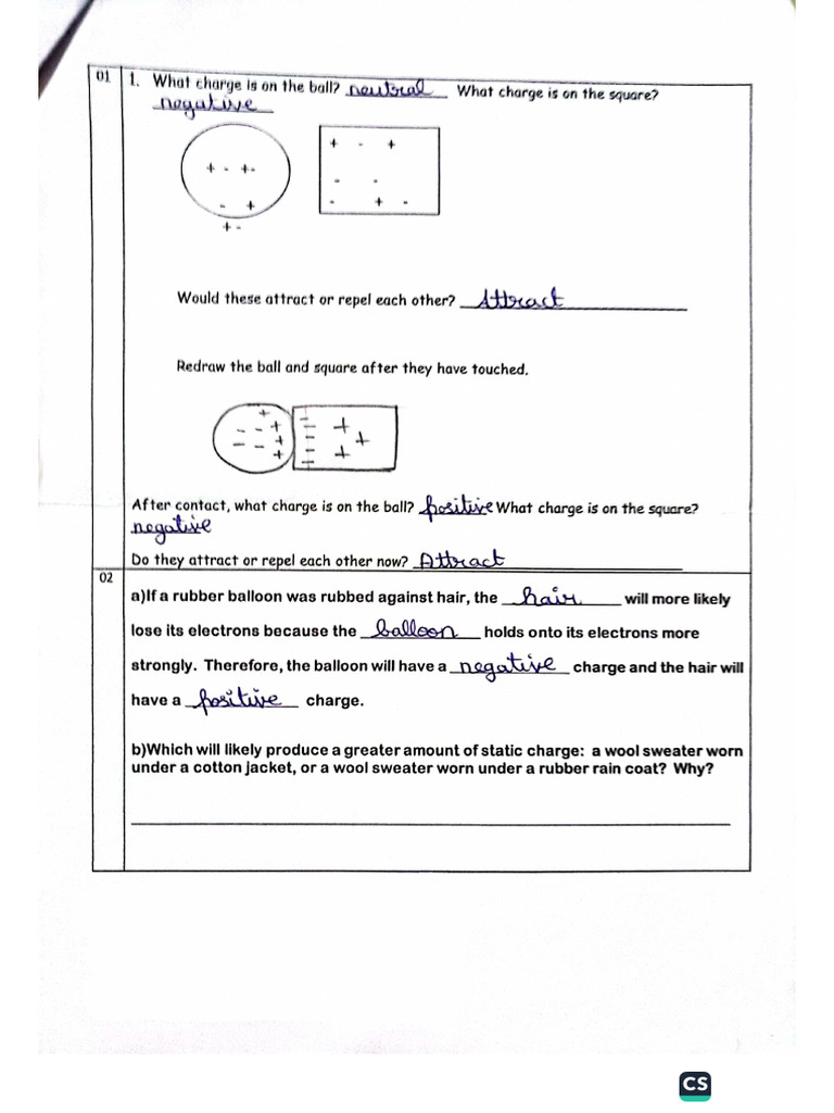 Static Electricity Worksheet | PDF