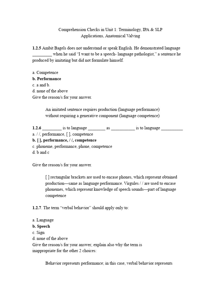 Unit 1 Comprehension Checks Answers | PDF | Linguistics | Languages