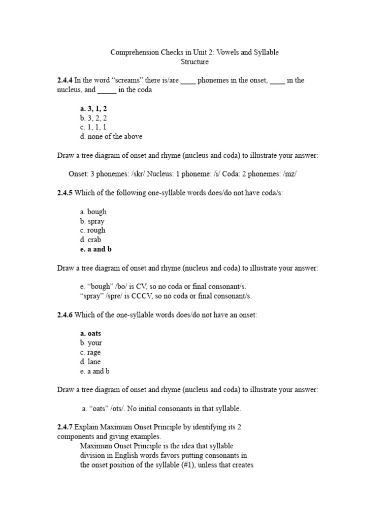 Unit 2 Comprehension Checks Answers | PDF | Syllable | Linguistics