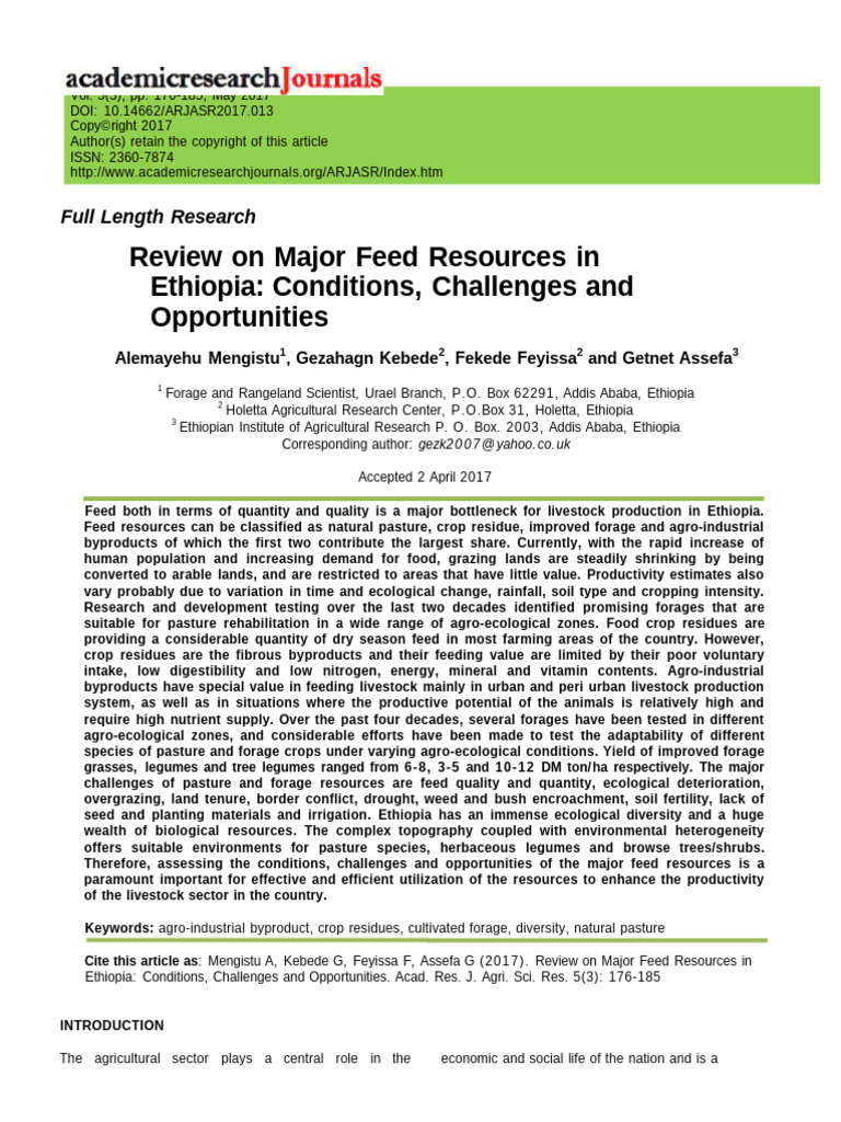 Review On Major Feed Resources in Ethiop | PDF | Agriculture | Legume