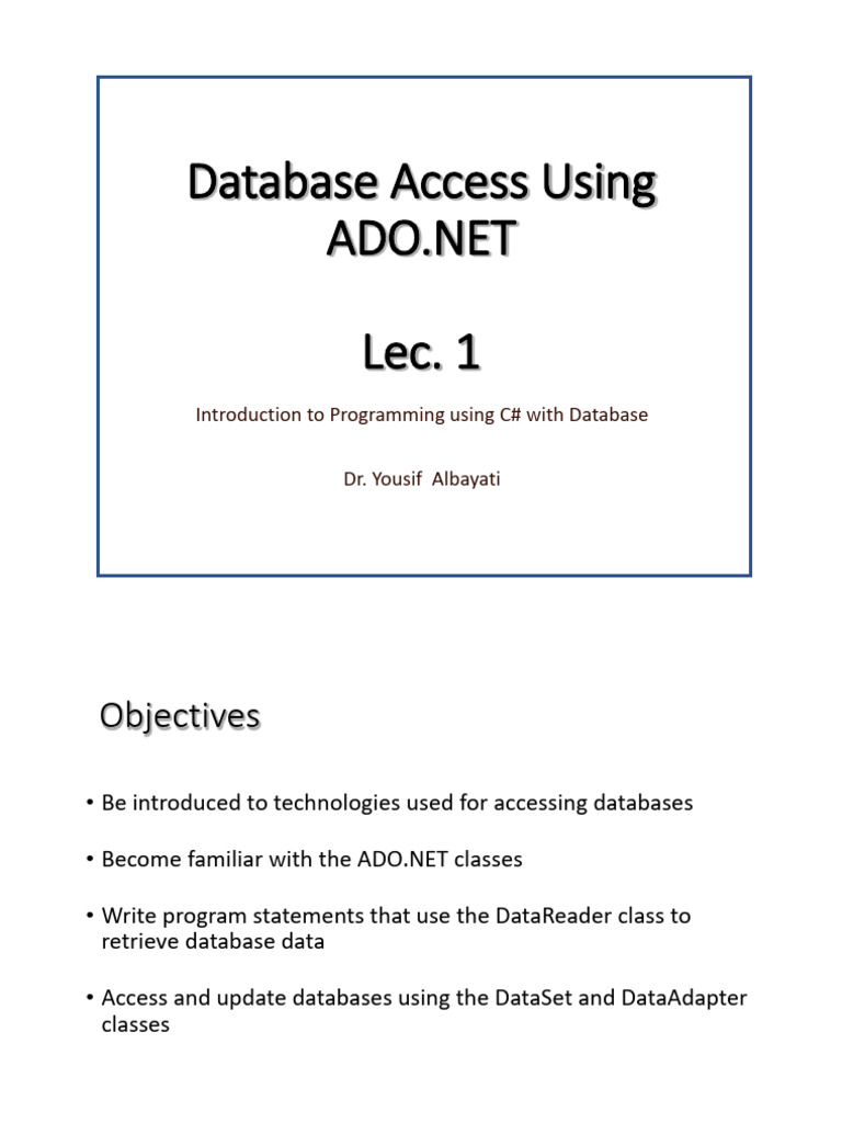 Lecture 1 C# 3ed Class | PDF | Databases | Data Management
