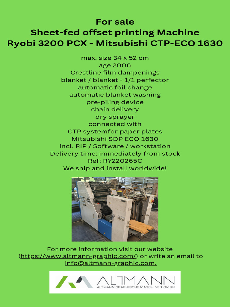 Mitsubishi SDP ECO 1630 Printing Machine | PDF