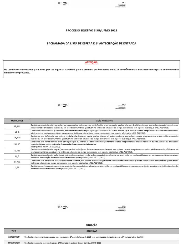 1a Chamada Da LP e 1a Antecipacao SISU 2025 | PDF | Recrutamento ...