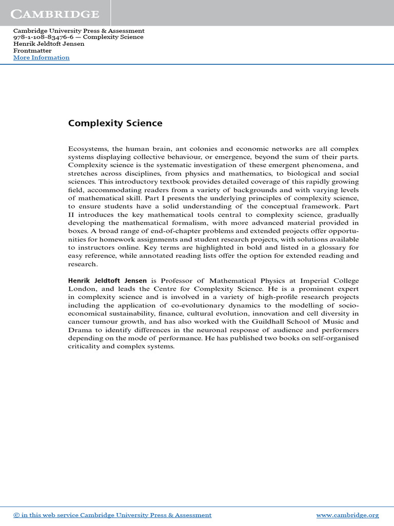 Book Complexity Science Frontmatter | PDF | Science | Complexity