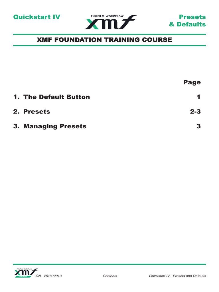 XMF Foundation Course: Presets Guide | PDF | Default (Computer Science ...