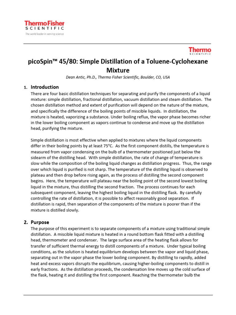 pS45 pS80 Simple Distillation of Cyclohexane and Toluene | PDF ...