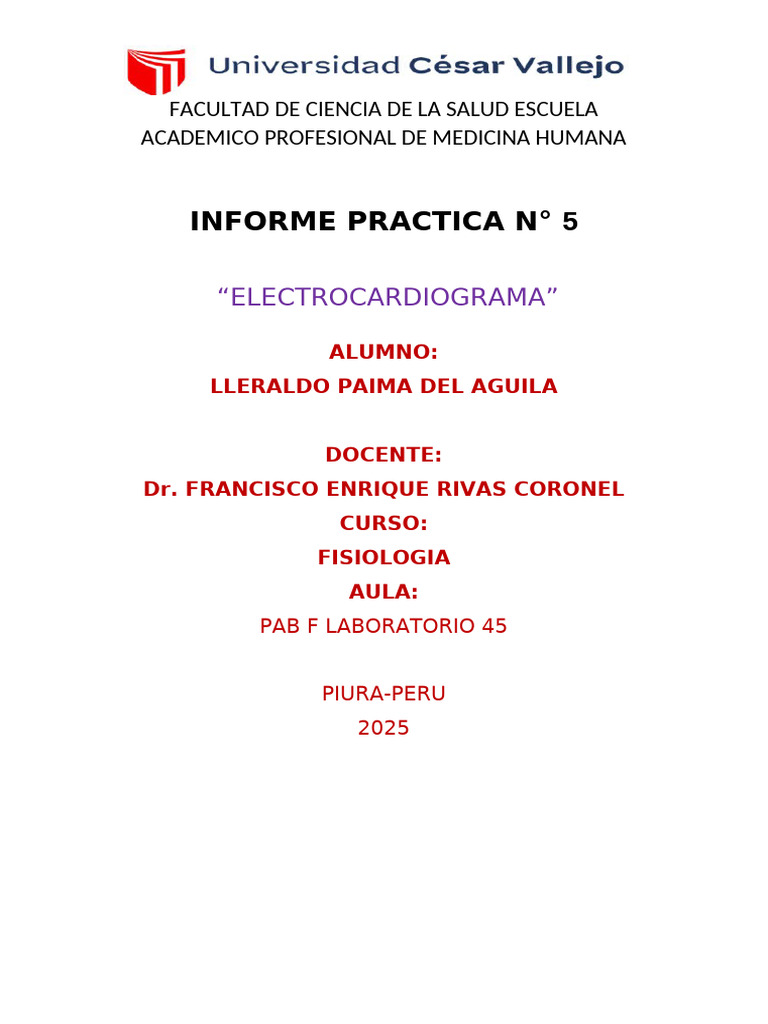 Informe Práctica de Electrocardiograma | PDF | Cardiología | Sistema ...