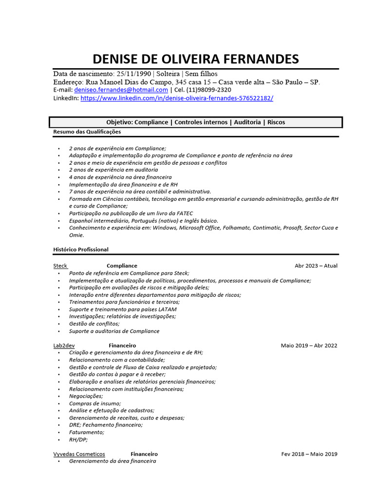 Denise Fernandes - Compliance | PDF | Conformidade regulatória ...