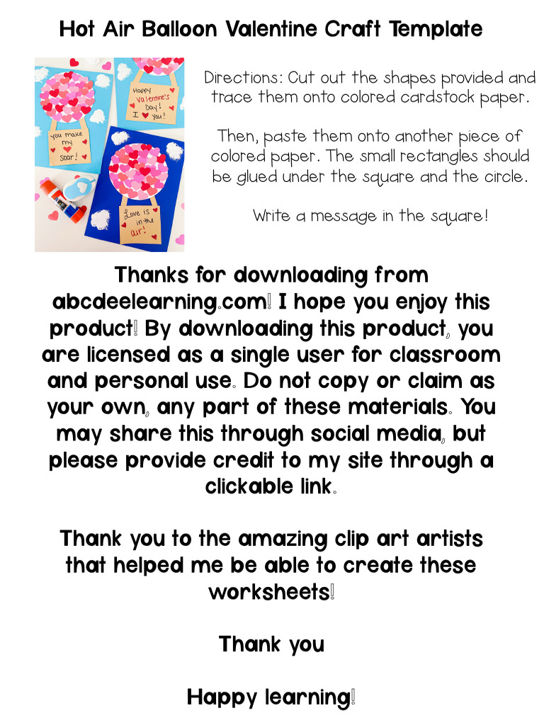 Hot Air Balloon Valentine Template | PDF